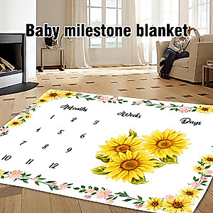 LYLYCTY Baby Monthly Milestone Blanket, Sunflower Months Blanket for Neutral Newborn Baby Shower, Includes Wreath and Frame 60"x40" BTLSLY10