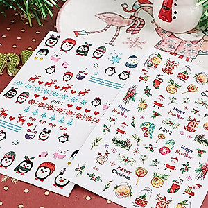 10 Sheets Christmas Nail Art Stickers Decals Self-Adhesive Pegatinas Uñas Navidad Snowflake Santa Claus Reindeer Snowman Nail Supplies Holiday Nail Art Design Decoration Accessories