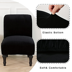GULI Armless Chair Slipcover, Stretch Velvet Accent Chair Cover for Dining Chair, Removable Wingback Chair Slipcover and Washable Furniture Protector slipcovers for Wide Back Chairs (Black)