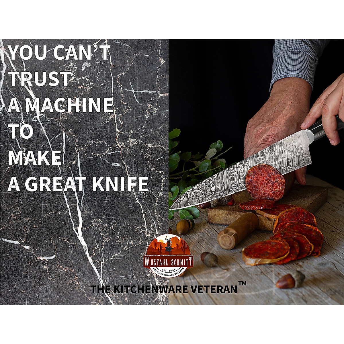 WUSTAHL Hand Forged 8 inch Professional Real Damascus Chef Knife. Japanese Blade made of Ancient Damascus Steel. German Handle, Handmade from Pakkawood. High Carbon, Sharp Gyuto Kitchen Knife.