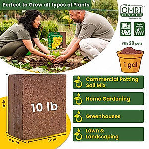 Gro-Med Coco Coir Block - 10lb Compressed Coir Fiber Brick Enriched NPK Expands Upto 80 Quarts-Organic Potting Soil for Flowers, Herbs,Low EC Planting-Growing Medium for Gardening-Seed Starter Soil