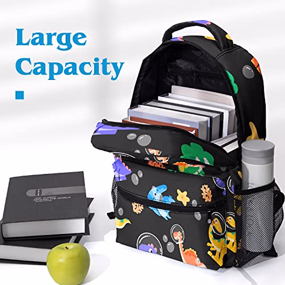 Dacawin Cute Dinosaurs Backpack Ocean Theme Cartoon Animals Backpacks Dino Starfish Corals Casual Daypack Lightweight Durable Elementary School Bags for Toddler Kids Boys Girls