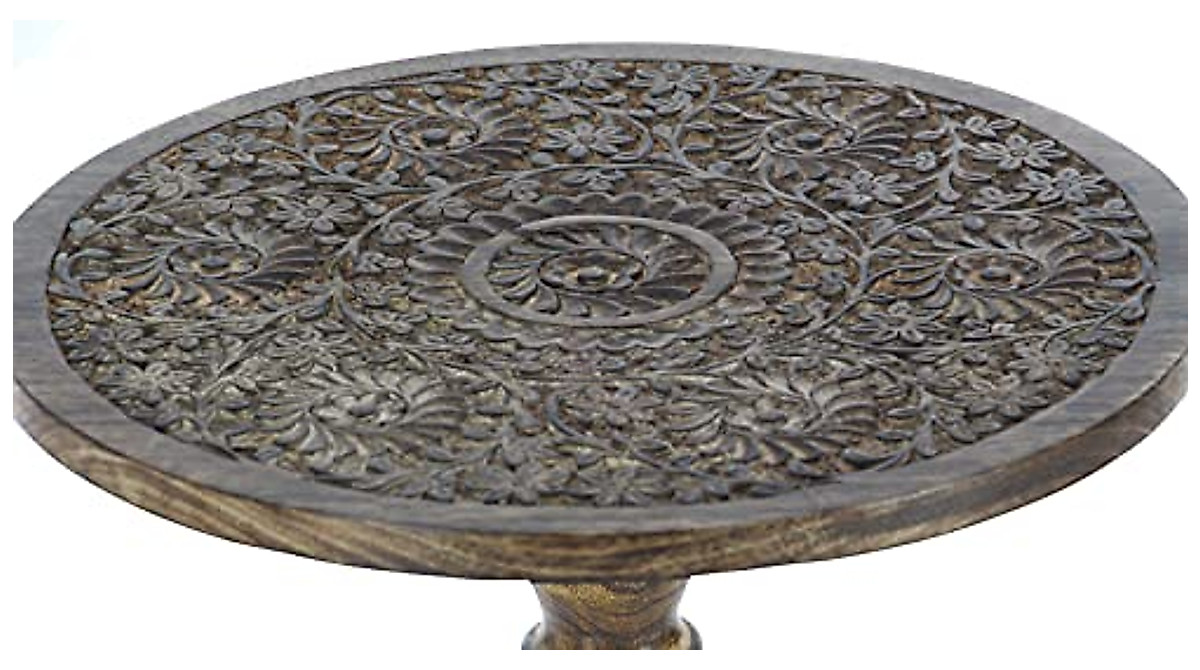 Deco 79 Mango Wood Floral Accent Table | Handmade Traditional Design