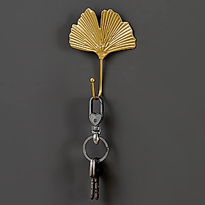 Decorative Leaves Iron Hooks, Set of 4 Leaf Shaped Self Adhesive Wall Shower Curtain Coat Hooks, Modern Key Holder Wall Mounted Metal Iron Gold Single Prong Coat Hanger for Hallways, Living Room