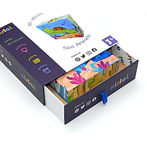 Nislai Wooden Block Puzzle | Wood Puzzle for Kids for 2 3 4 Years | 3D Aquatic Animal Sea Theme Toddler Jigsaw Pegged Puzzle | Montessori Preschool Educational Toy | 17x17cm (6.7"x6.7")