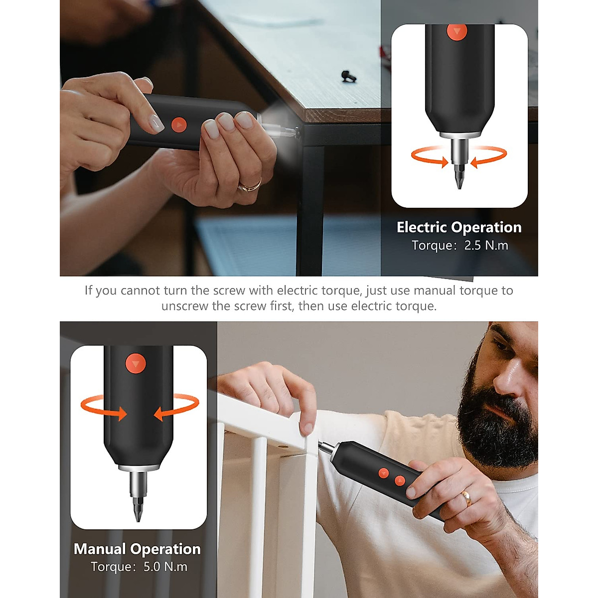Electric Screwdriver, Cordless Power Screwdriver Set with 2000mAh Rechargeable Battery, 3.7V, 4 LEDs, USB-C Cable, 20pcs Bits, Automatic & Manual, High Torque 2.5Nm