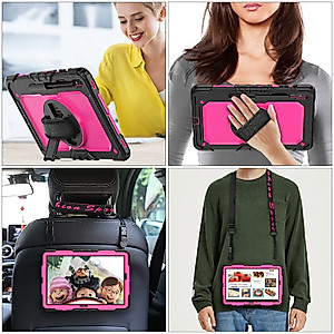 SEYMAC stock Case for Samsung Galaxy Tab S8 Plus/ S7 FE 5G Case 12.4'' with Screen Protector Pencil Holder [360 Rotating Hand Strap] &Stand, Drop-Proof Case for Galaxy Tab S8 Plus/ S7 FE, Rose/Black