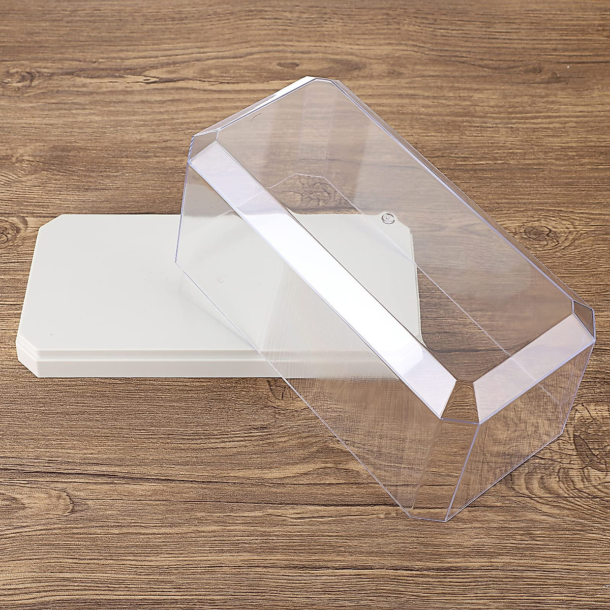 JUXYES Clear Display Box for Collectibles, Rectangular Display Box Stand Countertop Stackable Display Case With Base, Transparent Storage Containers Mini Display Box for Action Figures Toys