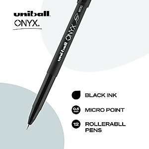 uni-ball Onyx Rollerball Pens Fine Point Micro Tip, 0.5mm, Black, 12 Pack