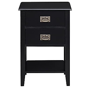 VECELO Nightstands Set of 2 End/Side Tables for Living Room Bedroom Bedside, Vintage Accent Furniture Small Space, Solid Wood Legs, Two Drawers, Black