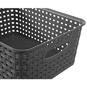 ZHENFAN Grey Plastic Woven Storage Basket, 6-Pack Weave Gray Basket Organizer for Kitchen Office Bathroom