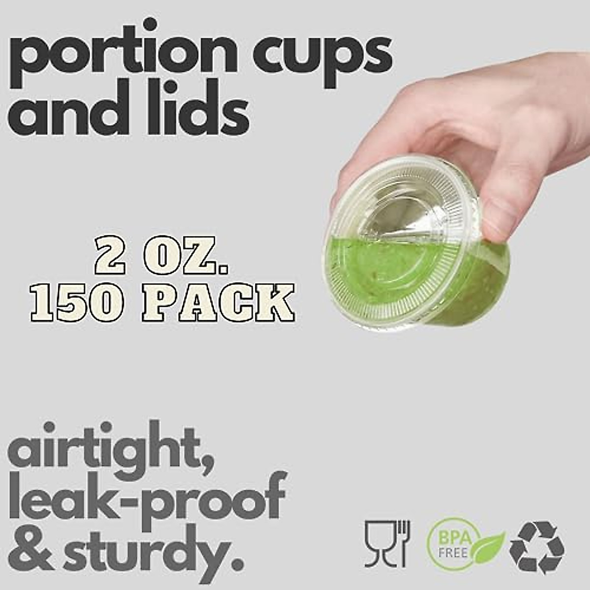 Packer Mate [150 Sets - 2 oz] Portion Cups With Lids, Jello Shot Cups With Lids, Small Plastic Containers With Lids, Plastic Sauce Cups With Lids, Disposable Condiment Cups With Lids, Souffle Cups