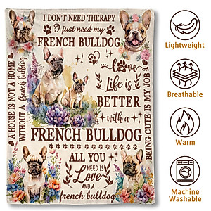 Lussues Nee French Bulldog Blanket for Women,50 x 60in French Bulldog Flannel Blanket Throws for Dog Mom (French Bulldog)