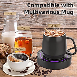 Dimux Coffee Warmer with Mug Set - Electric Beverage Cup Warmer for Desk Office Home Use, Candle Warmer Heating Plate with Gravity Switch Auto Shut Off (Up to 131F/55C), 12oz (Purple Set)
