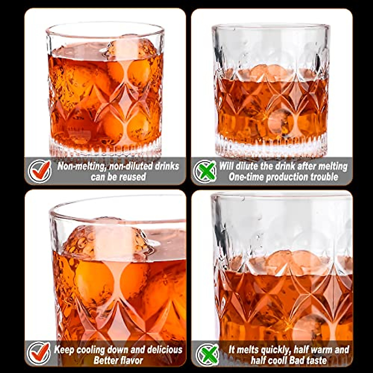 Golf Ball Whiskey Chillers Gift Set for Father's Day Includes 4 Pcs Glass Golf Ball Whiskey rocks and Stainless Steel Tongs Storage Pouch Gift Box with Cotton Lining for Husband Dad Boyfriend