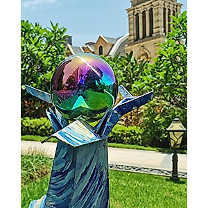 Pangmao Rainbow Gazing Globe Mirror Ball in Stainless Steel, Shiny Hollow Sphere Sparkling Housewarming Outdoor Ornament (8 Inch)