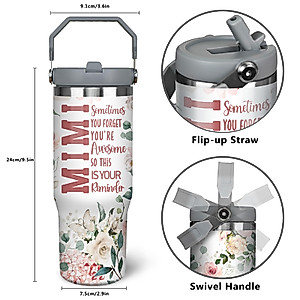 ysnifeiw 30oz Grandma Tumbler with Handle and Straw, Stainless Steel Insulated Nana Cup with Top Handle and Lid, Grandma Coofee Mug Christmas Birthday Gifts for Grammy/Gigi/Mimi