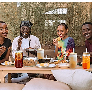 Beer Can Glass with Bamboo Lids and Glass Straws, Father's Day Gift Box 4 Pack 16oz Drinking Glasses with Lids and Straws, Can Shaped Glass Cups, Iced Coffee Cup, Beer Glasses (4pcs)