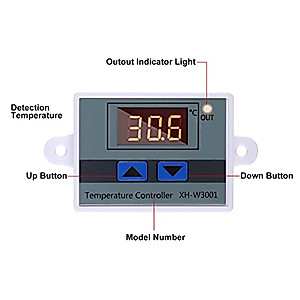 Alinan 4pcs 12V 10A 120W XH-W3001 Digital LED Temperature Controller Mini Thermostat Switch with Waterproof NTC 10K Thermistor Sensor Probe, -50℃ to 110℃ Heating/Cooling Temperature Control