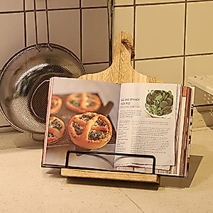 Cookbook Stand Recipe Book Holder, Adjustable Cook Book Stand for Kitchen Counter, Rustic Wood Cutting Board Style by Witsbrez (Natural Wood)