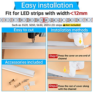 Muzata 6Pack 3.3FT/1M Deeper Spotless LED Channel System with Milky White Frosted Diffuser Silver Deep Aluminum LED Diffuser Channel for LED Strips Width up to 12mm U101 WW