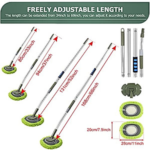 Wall Mop Wall Cleaner with 66” Long Handle, 15°Labor-Saving Elbow Baseboard Cleaner Tool, Microfiber Ceiling Dust Mop Duster Washer Cleaning Brush for Wall, Floor, Window