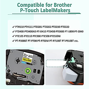 Topcolor 6-Pack Tz631 Tz Tape 12mm 0.47 Laminated Yellow Compatible for Brother TZe-631 Tze631 TZ-631 Black on Yellow P Touch Tze 1/2" Label Maker Tape for PTD210 PTH110 PTD600 PTD400 PT1290 PT2040