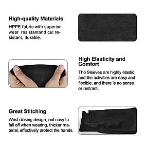 DEYAN Cut Resistant Sleeves, Level 5 Arm Protection Sleeves with Thumb Hole, 18 inch Extra Long Arm Protectors, Slash Resistant Safety Arm Guard for Garden Farm Yard Working, 1 Pair (Black)