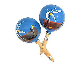 Zugar Land Red - 8" Hand Made Genuine Mexican Real Wooden Maracas (Pack of 2) Fragile Hand Painted. Wood. Noisemaker. Latin Dance Party Fiesta Musical Instrument.
