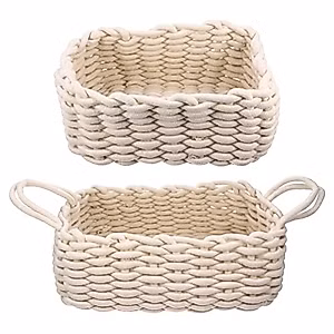 Sewroro 2PCS Cotton Thread Hand-woven Desktop Storage Basket Cotton Woven Storage Basket Sundries Storage Basket (mixed style)