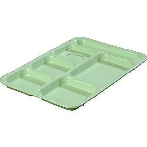 Carlisle FoodService Products Right-Hand 6-Compartment Tray, 10" x 14", Green, (Pack of 24)
