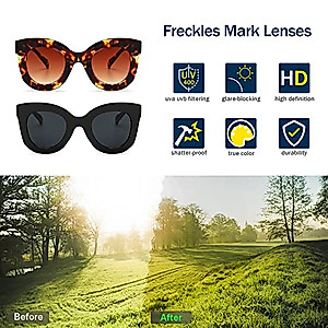 Freckles Mark Thick Fashion Butterfly Sunglasses for Women Trendy Round Cat Eye Sun Glasses (Tortoise Brown+Black, 45)