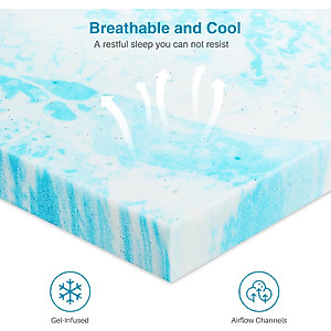 Mattress Topper, Twin Size Cooling Memory Foam Bed Toppers, 2 Inch Soft Mattress Pads for Sleeper Sofa, RV, Camper, CertiPUR-US Certified