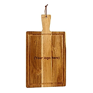 Creative Gifts International Acacia Wood Carving Board, Charcuterie Board With Handle And Lanyard, Beveled Edge, 17" x 9.75", Cutting Board Wedding Gift, Customized & Personalized Image Or Logo