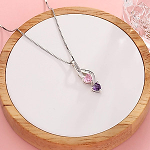 MissNity Personalized Birthstone Necklace Engraved 2 Names for Women - Custom Mother Pendant Necklace with Stones in 925 Sterling Silver for Mother's Day Gift