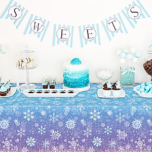 3 Pack Winter Snowflake Plastic Tablecloth Decorations, Blue and Purple Snowflake Winter Wonderland Disposable Table Cover for Christmas Winter Holiday New Year Party Supplies Decorations, 54x108 Inch