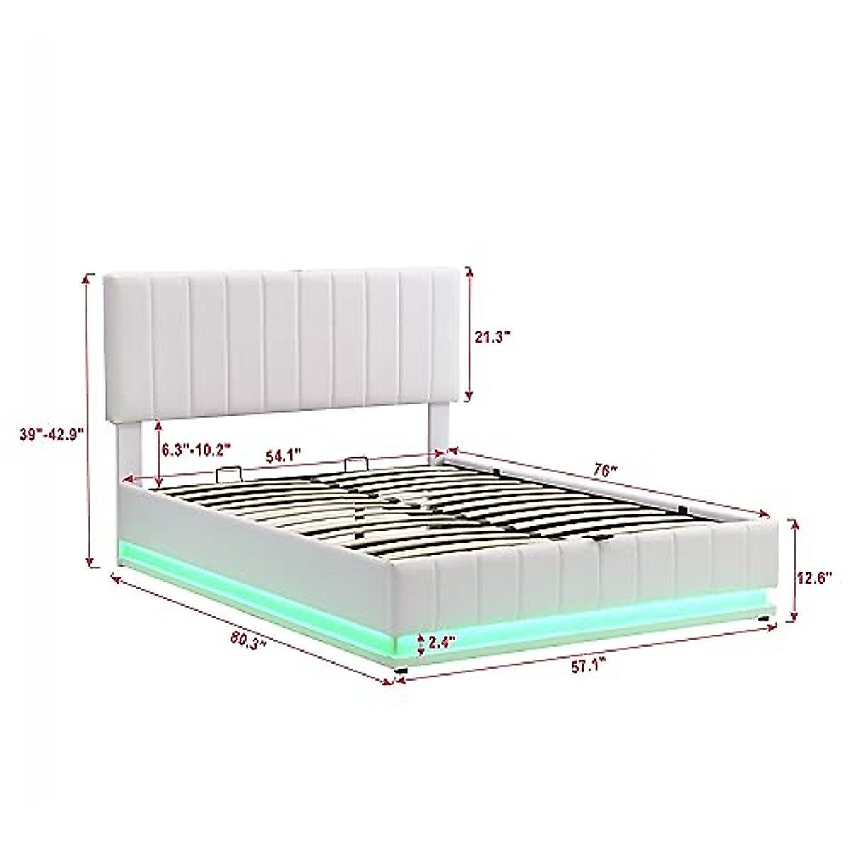 CKLMMC Modern Upholstered Platform Bed with Hydraulic Storage System,Full Size PU Storage Bed with LED Lights and USB Charger for Kids Teens Adults (White/PU-K)