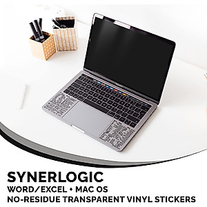 SYNERLOGIC Mac OS (M/Intel) + Word/Excel (for Mac) Quick Reference Keyboard Shortcut Stickers - for MacBook Air/Pro/iMac/Mac/Mini (Clear, 1 Set)