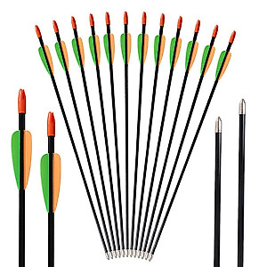 Huntingdoor 28inch/26inch Archery Targeting Arrows Youth Arrows Practice Arrows for Kids Beginner Fiberglass Arrows for Recurve Bow 12 Pack (Black 28inch)