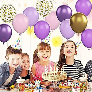 Pink and Purple Balloons, 60Pcs Pastel Purple Pink Balloons, 12 Inch Metallic Purple Gold Confetti Balloons Purple Latex Balloons for Girls Birthday Baby Shower Bridal Butterfly Party Decorations