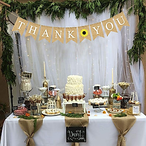 FAKTEEN Thank You Burlap Banner with Sunflower for Rustic Wedding Party Baby Shower Bunting Garland Home Decorations Photo Booth Props