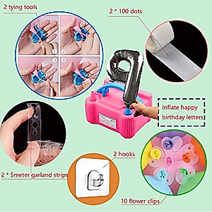 214 Pcs Balloon Pump Set- Electric Air Balloon Blower, Balloon Inflator 110V 600W Portable Dual Nozzles- Ballon Arch Garland Kit with Decorating Strip, Balloon Tying Tool, Balloon Glue, Flower Clip for Party Decoration