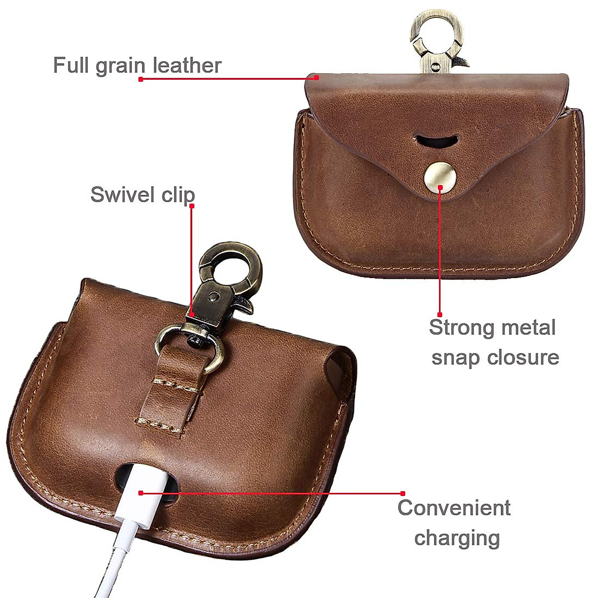 for wf-1000xm3 Case, Personalized wf-1000xm3 Leather case with Carabiner, Genuine Leather Protective Case Cover Shockproof for So-ny WF-1000xm3 Case Wireless Charging Case (Customize, Brown)