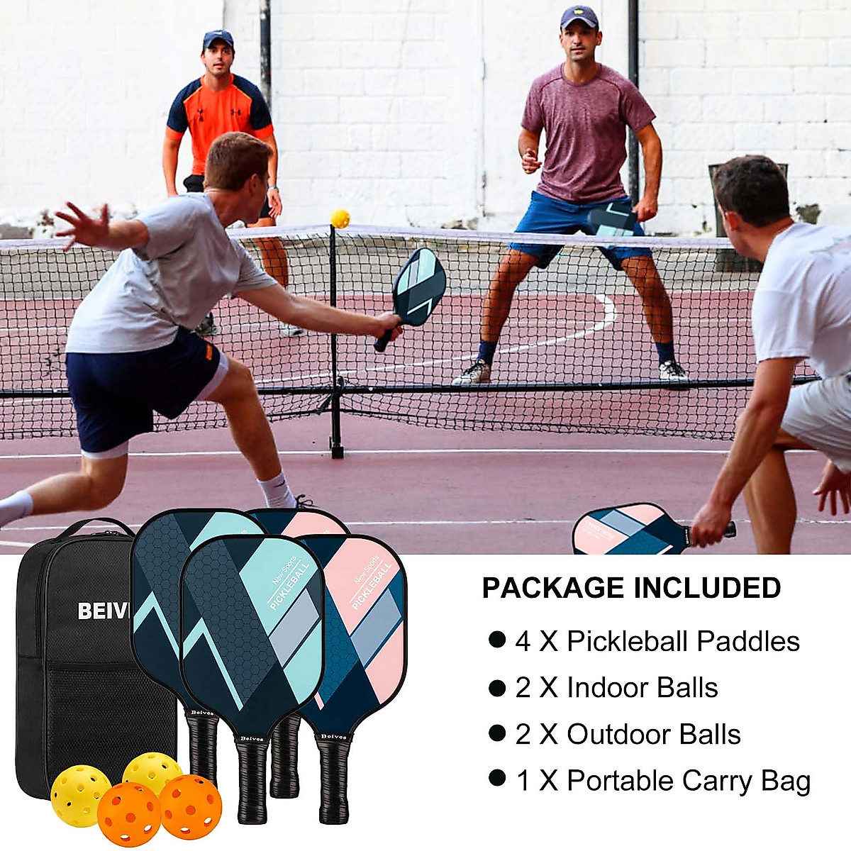 Pickleball Paddles, USAPA Standard Fiberglass Surface Pickleball Paddles Set of 2 or 4 Rackets, Pickleball Set with 4 Pickleball Balls &1 Pickleball Bag, Pickle Ball Paddle Set for Men, Women