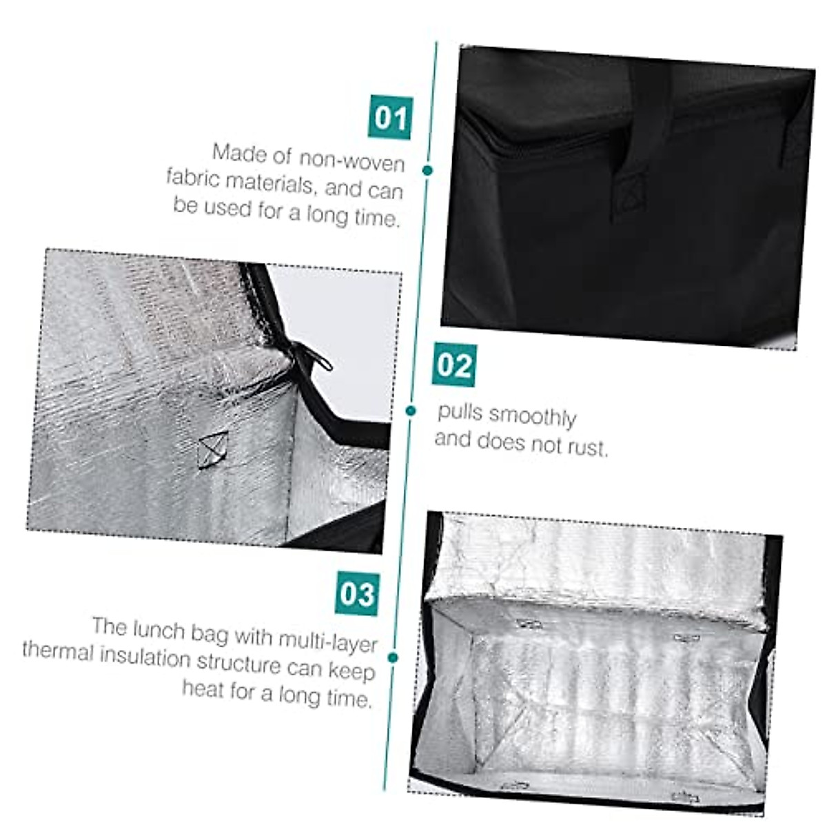 Mikinona Camping Insulated Bag Insulation Food Delivery Durable Thermal Insulation Decorative Thermal Food Ice Aluminum Black Non-woven Fabric Zipper Insulated Delivery Pouch