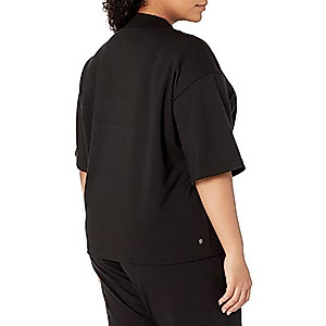 The Drop Women's Adeline Loose Short Sleeve Mockneck Drop Shoulder T-Shirt, Black, S