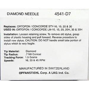 Pfanstiehl Phonograph Needle Stylus For OM Ortofon Concorde STY-10 15 20 30 LM-10 15 20 20H 30 30H LM-10, LM-15, LM-20, LM-20H, LM-30, LM-30H 4541-D7