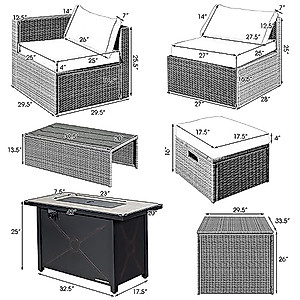 Tangkula 9 PCS Patio Furniture Set with 42” 60,000 BTU Fire Pit, Outdoor Space-Saving Sectional Sofa Set with Storage Box, CSA & ETL Approved Propane Fire Pit Table, Waterproof Covers Included (Black)