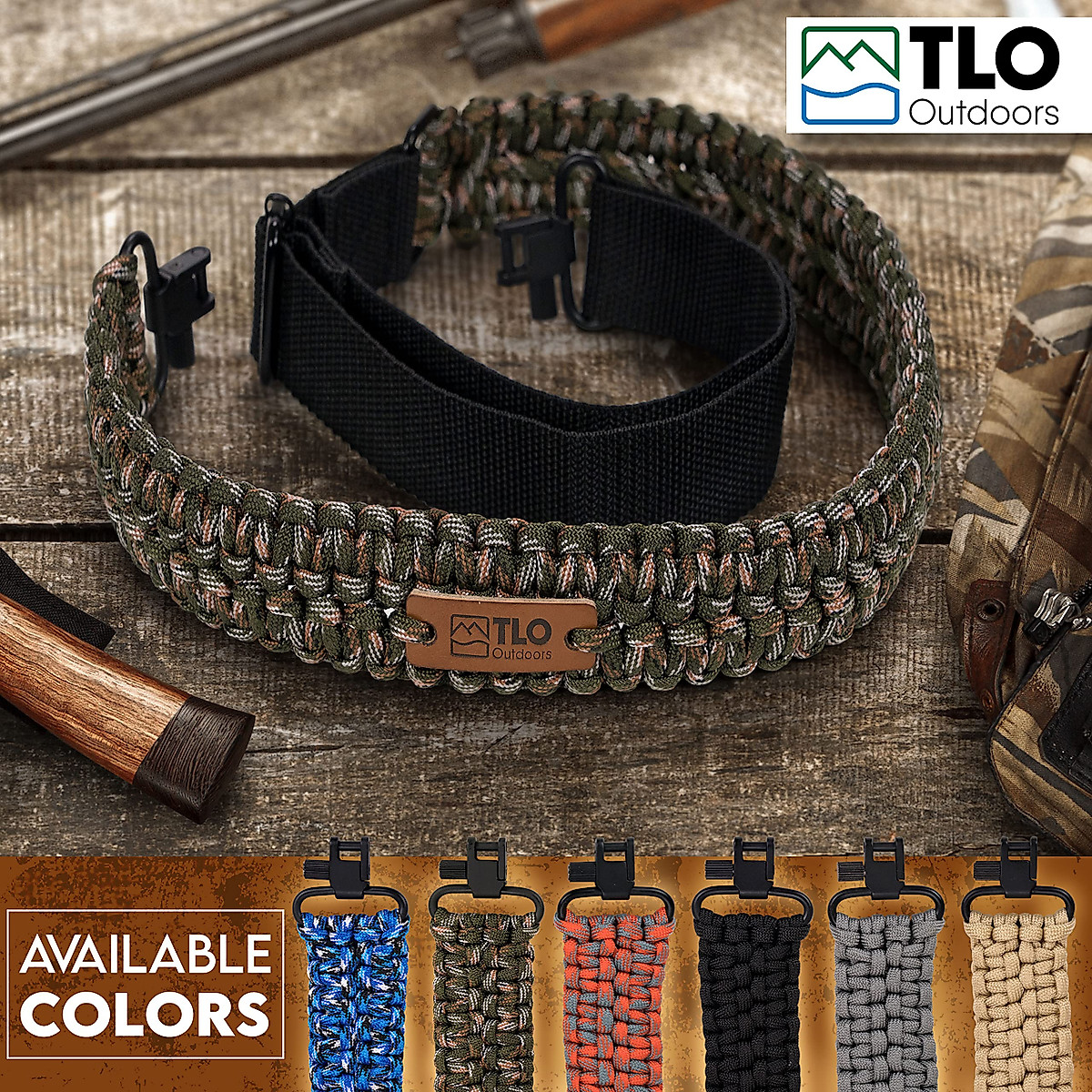 TLO Outdoors Paracord Gun Sling - Tactical 2-Point Rifle Sling, Extra Wide, Adjustable Strap with Swivels for Rifle, Shotgun, and Crossbow for Hunting, Shooting, Gun Safety (550 Rated Nylon)