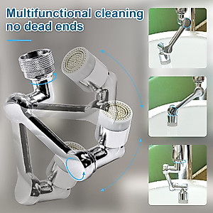 Faucet Extender 1080°Rotating Swivel, Sink Water Faucet Aerator Extension in Brass Swivel Robotic Arm for Bathroom Kitchen with 2 Water Flow Modes